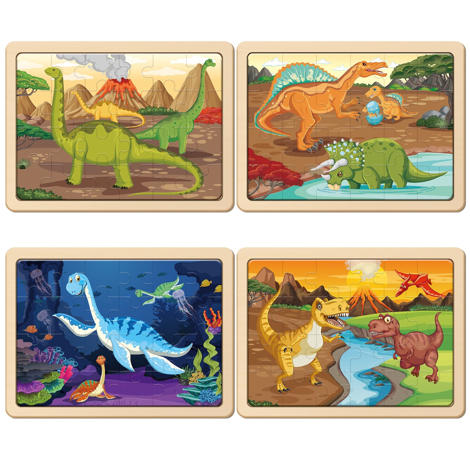 SYNARRY 4-in-1 Wooden Dinosaur Puzzles for Kids Ages 3-8, 24pcs Each ...