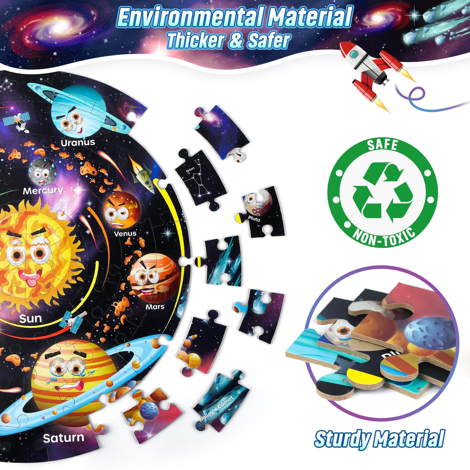 SYNARRY Solar System Floor Puzzle for Kids Age 3-8, 70-Piece Large Woo ...