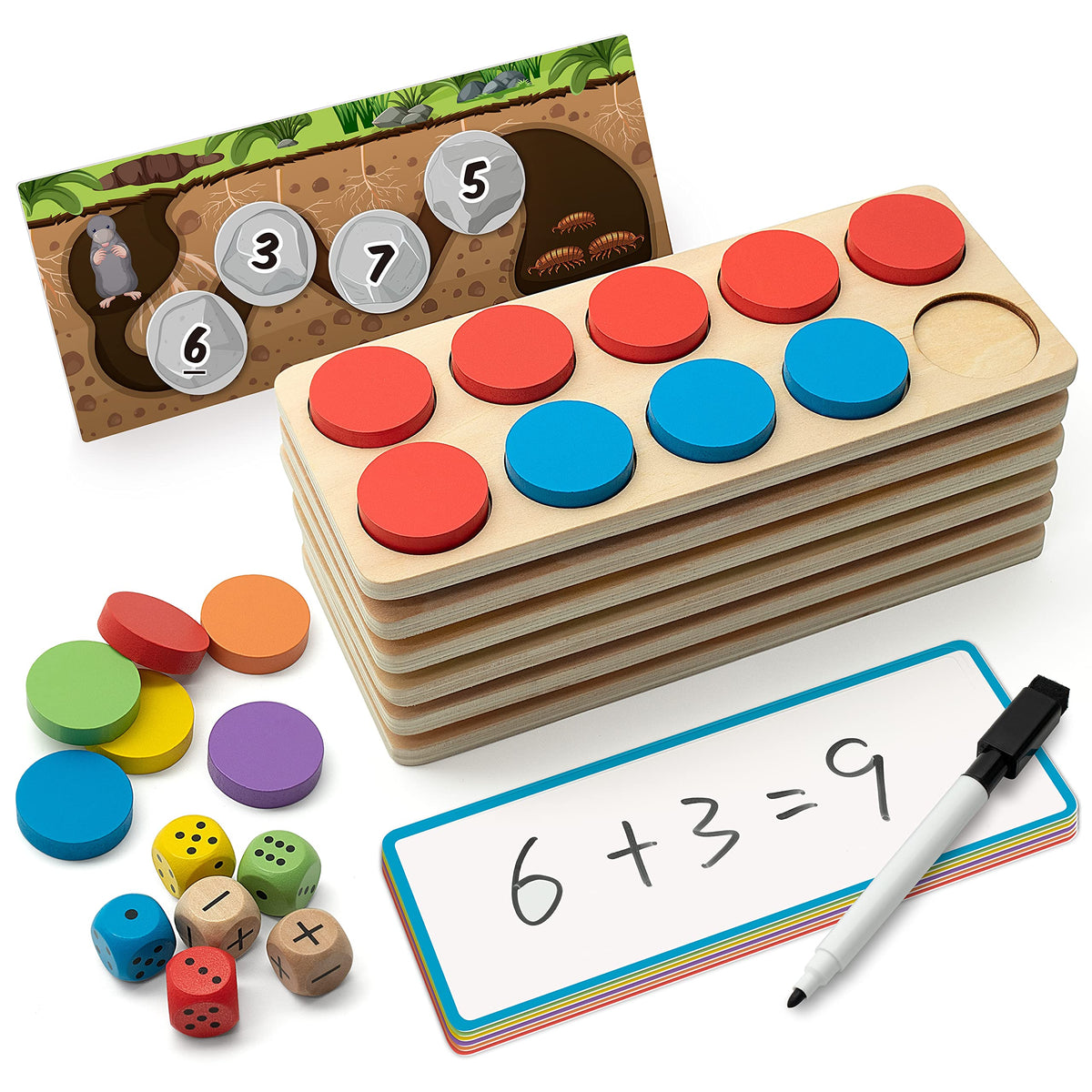 Wooden Ten-Frame Set Math Manipulatives — Synarry
